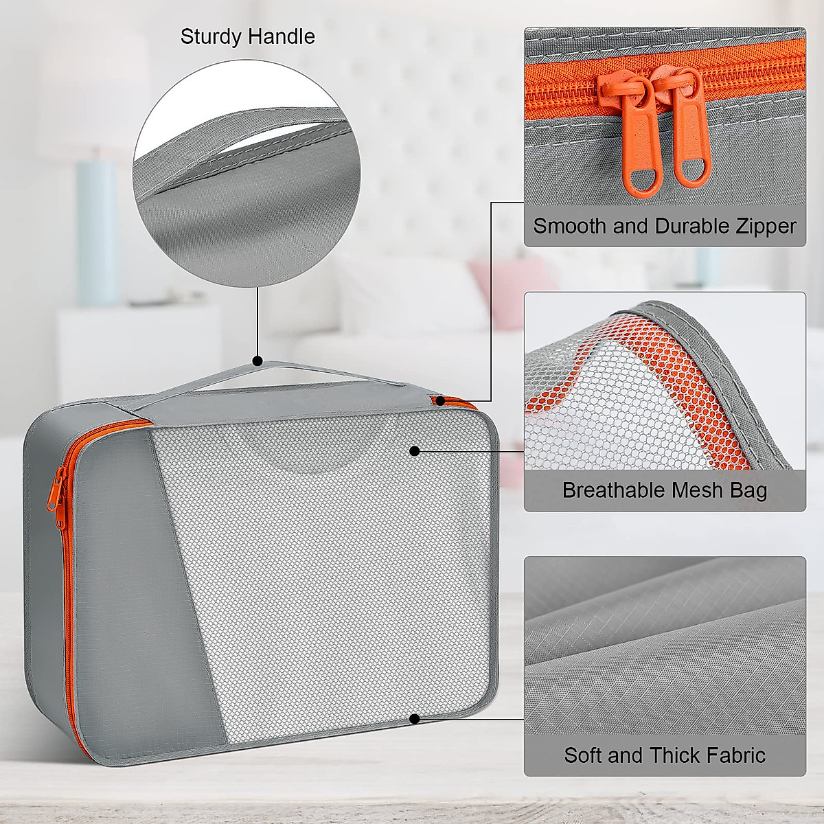 DIMJ Packing Cubes for Travel, Travel Cubes for Packing, Luggage Packing Cubes with Shoe Bag, 10 Pack Mesh Packing Cubes for Suitcases, Travel Cubes with Cosmetics Toiletries Bag (Grey)