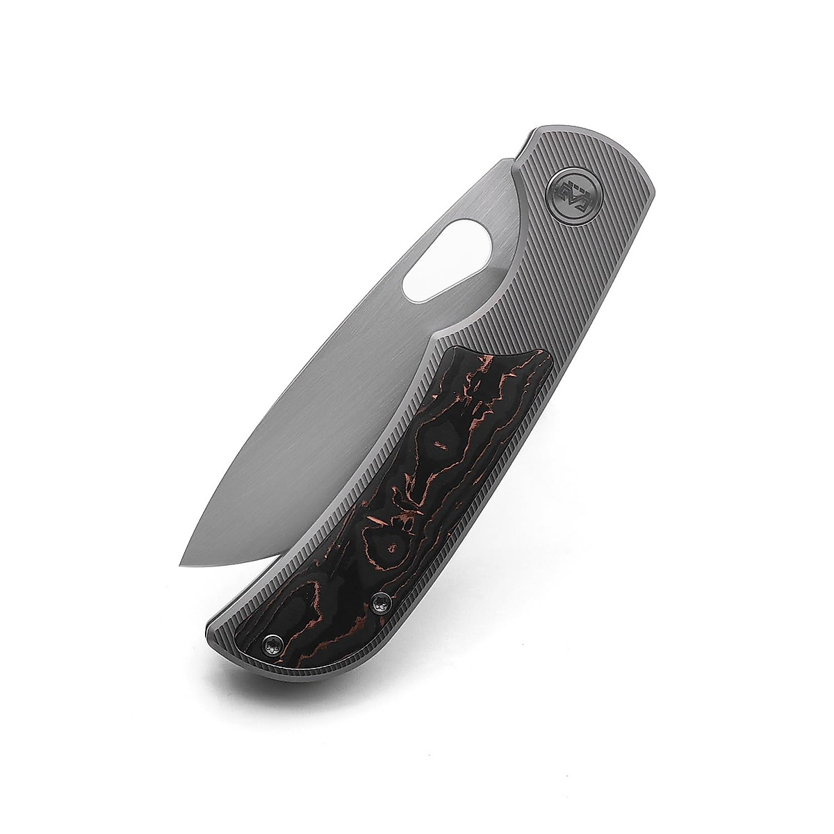 Miguron Knives M Moyarl Folding Knife 3.25" M390 Hand Ground Rubbed Satin Blade Titanium And Bronze Carbon Fiber Inlay Handle Pocket Knife MGR-621CBN