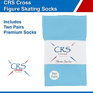 CRS Cross Figure Skating Socks (2 Pair) Premium Knee High Tights for Ice Skates, Footed Skate Socks, Ice Skating Socks, Dance (Bracket Blue)