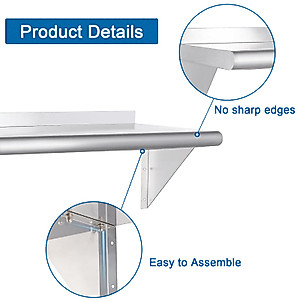 HARDURA Stainless Steel Shelf 14" x 24", 240lb Commercial Shelves Wall Mount Metal Shelving with Backsplash and Brackets for Kitchen, Restaurant, Laundry Room and Home