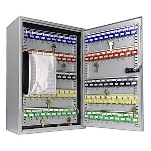 Barska Adjustable Key Cabinet Lock Box with Colorful Key Tag Labels - 300 Position - Combination Lock - Gray