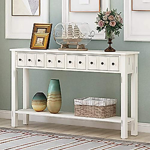 Merax Sofa Table Long Console Table with Drawers and Shelf for Entryway Easy Assembly Hall Table,Antique White