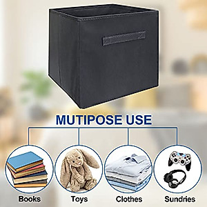 YuGtcen Cube Storage Bins 11 inch, Storage Cubes Collapsible Organizer Bins, Square Foldable Fabric Baskets, Medium Decorative Cubby Box for for Shelves, Closet, for Utility Room, Storage Room (Grey)
