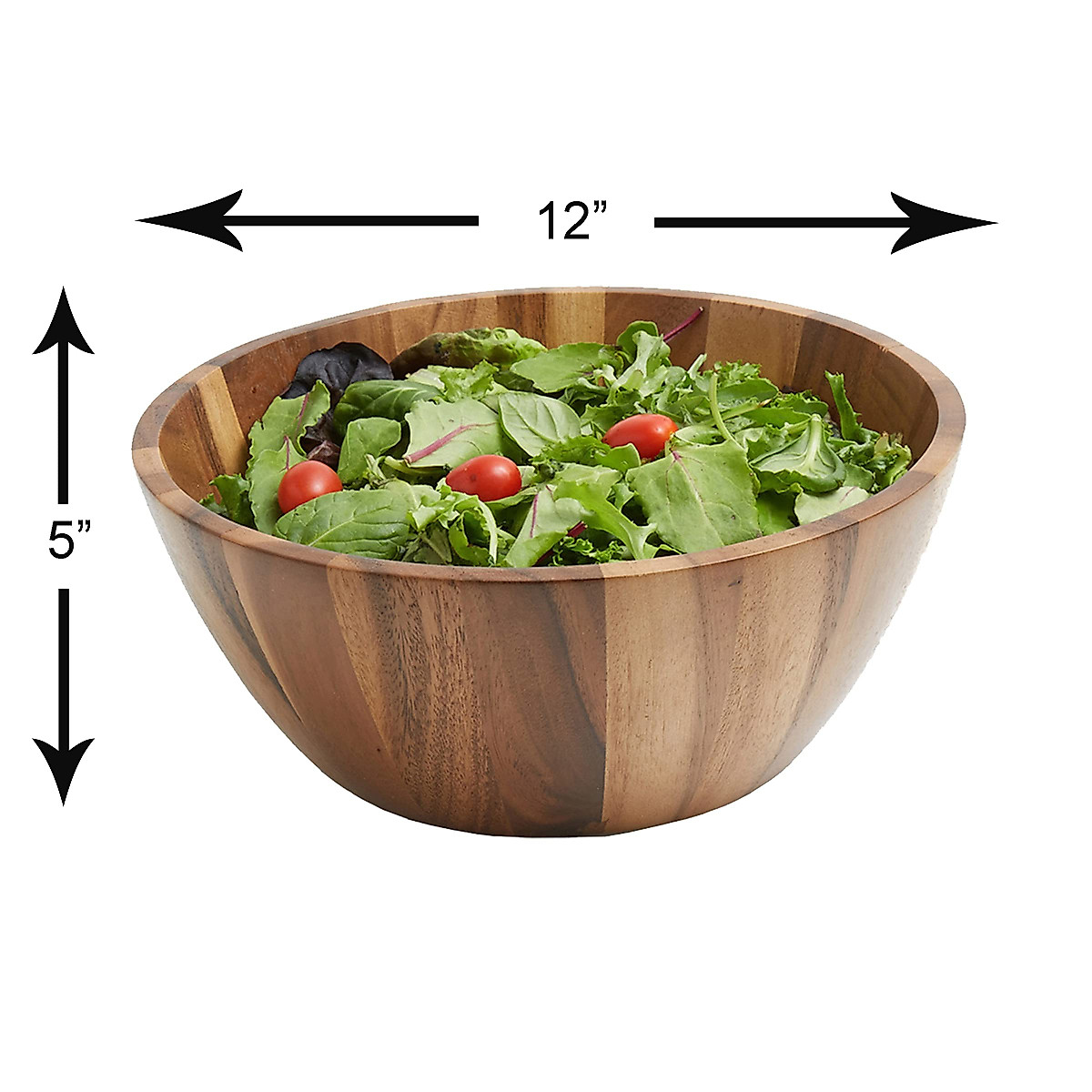 Acacia Wood Salad Serving Bowl 12” with Salad Hands 3 Piece Set by Woodard & Charles
