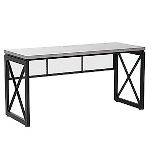 BON AUGURE Industrial Computer Desk, Rustic Wood Desk for Home Office, Sturdy Metal Writing Work Desk (60 Inch, Dark Grey Oak)