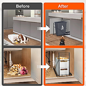 Feidyns Pull Out Trash Can Under Cabinet, Under Sink Garbage Can Pull Out Slider for Kitchen Cabinet Garbage Can, Under Sink Trash Can for 10 Gallon Trash Can, Trash Can Not Included (Black Ink)