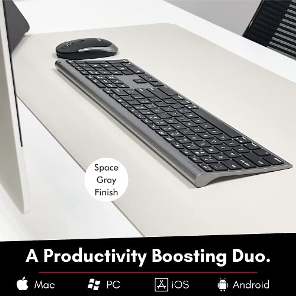 Macally Premium Bluetooth Keyboard and Mouse for Mac - Multi Device - Rechargeable Mac Wireless Keyboard and Mouse Combo (110 Keys) - Slim Keyboard Mouse for MacBook and iMac - Space Gray