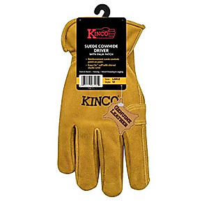 Kinco Unlined Suede Cowhide Leather Work Gloves with Reinforced Palm Patch, Large