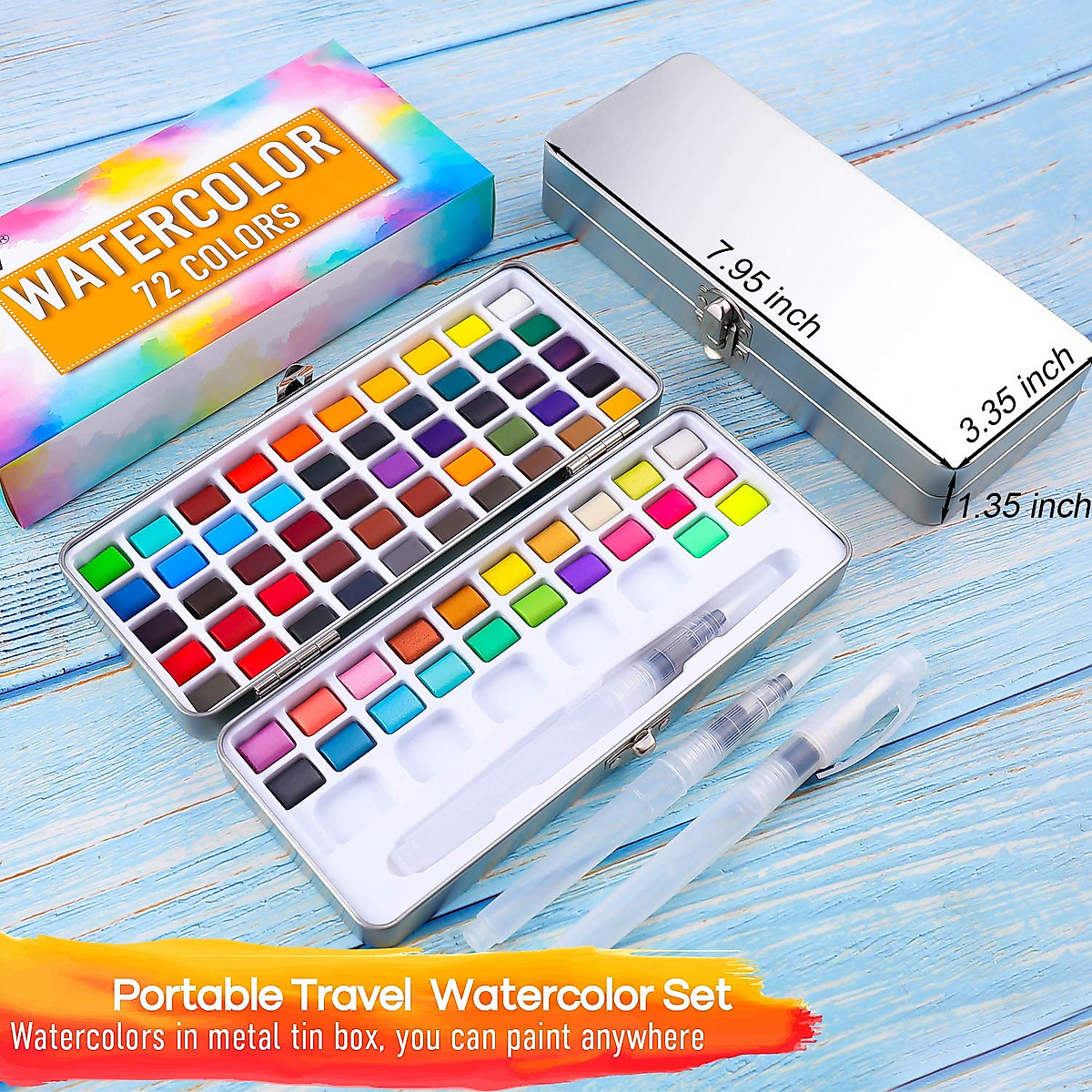 Dyvicl Watercolor Paint Set, 72 Colors in Pocket Box with Water Brushes, Protable Travel Watercolor Set for Kids, Adults, Beginners, Artists Painting