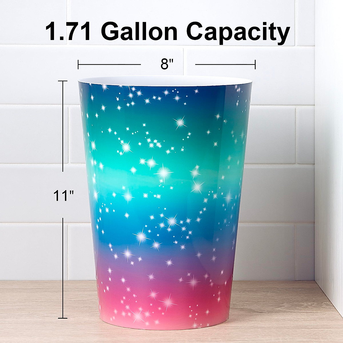 Allure Home Creation Tie Dye Sky Wastebasket-Compact Size-1.7 Gallons