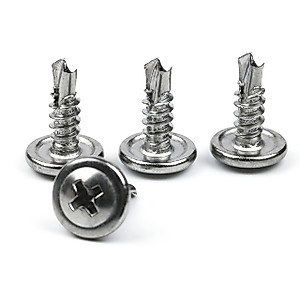 Jetovo 100 Pack 410 Stainless Steel Wafer Head Phillips Self Drilling Screws Sheet Metal Tek Screws, Modified Truss Head Self Driller - Size: #8 x 1/2"