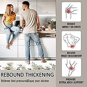 Bulijojo Green Eucalyptus Anti Fatigue Kitchen Floor Mats Set of 2 Waterproof Kitchen Sink Runner Rug Standing Mat Cushioned Kitchen Rugs Comfort Doormat 17"x47"+17"x28"