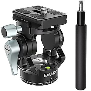 EVUMO H3 Mini Fluid Video Tripod Head, 360° Panoramic Compact Lightweight Camera Video Head for Tripod DSLR Camcorder Telescope, with Quick Release Plates & Detachable Handle, Max Load 8.8lbs/4.0kg