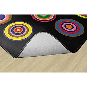 Flagship Carpets Color Rings Colorful Children's Area Rug for Kids Room Circle Seating Décor, Play Carpet for Teaching and Playing, Seats 20, 5'10" x 8'4", Black