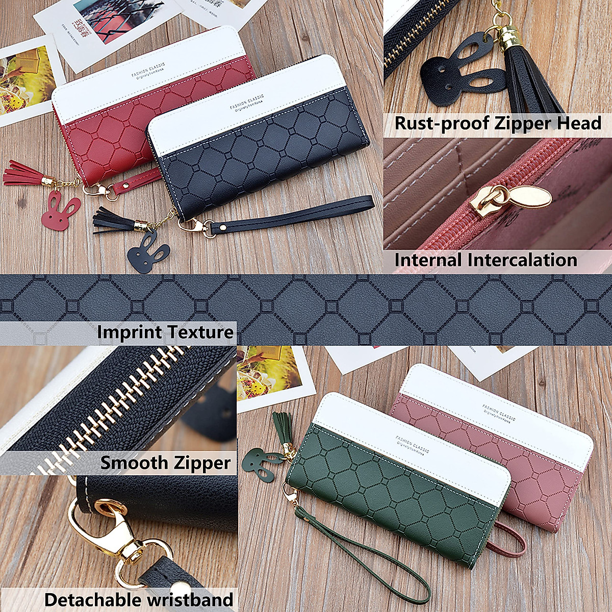 LCLWIN RFID Wallets for Women PU Leather Multi Credit Card Large Capacity Zip Around Clutch Travel Purse, 3.8 women's Day gifts…, Pink