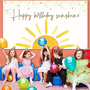 G1ngtar Boho Sun Happy Birthday Sunshine Backdrop Banner First Trip Around the Sun Wall Hanging Decor Muted Sun Theme Birthday Party Photography Background Decoration Supplies for Boys Girls