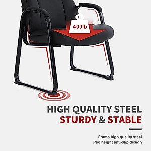 CLATINA Big & Tall 400 lb Waiting Room Guest Executive Chair with Bonded Leather Padded Armrest Modern Style with Sled Base and Solid Metal Frame for Office Reception and Conference (Black-B(A))