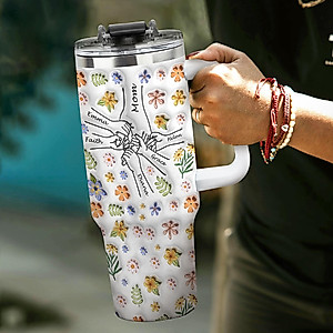 Personalized Mothers Day Birthday Gifts for Mom Nana Grandma, Custom You Hold Our Hands Also Our Hearts 2D 41oz Tumbler with Name, Customized Mother's Day Gifts from Daughter Son Kid, Travel Cup