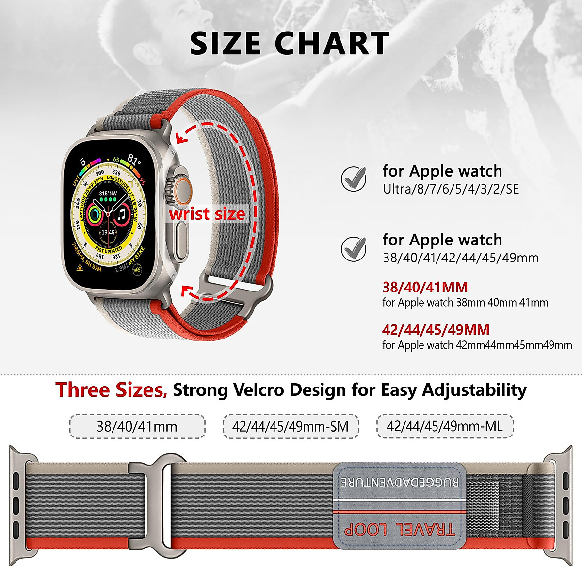 Trail Loop Nylon Band - Compatible with Apple Watch Ultra 2 Band 49mm 46mm 45mm 44mm 42mm 41mm 40mm 38mm Men Women,Rugged Braided Elastic Weave Sport Strap for iWatch Ultra Series 10/9/8/7/6/SE/5/4/3