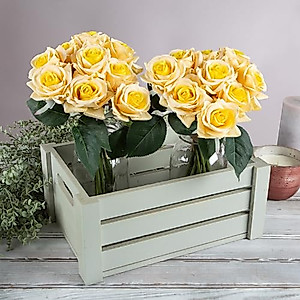 Pure Garden Rose Artificial Flowers - 18Pc Real Touch 11.5-Inch Fake Flower Set with Stems for Home Decor, Wedding, or Bridal/Baby Showers (Yellow)