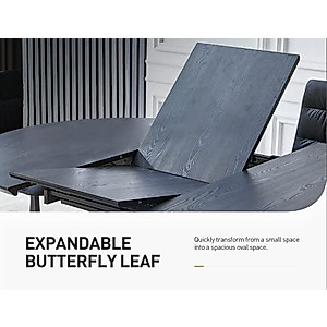 Acanva Extension Oval/Round Dining Table for 6, Expandable Butterfly Leaf & Sturdy Base, Suit for Kitchen, Living Room & Apartment, 51.2”W(+19.7”) x 51.2”D x 30.1”H, Black