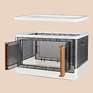 MOSFiATA Storage Bins with Lids - 8.4Gal Stackable Storage Bins, Folding Storage Box for Closet Organizer, Plastic Collapsible Storage Bins with 2 Doors & Wheels for Home Kitchen,1 Pack