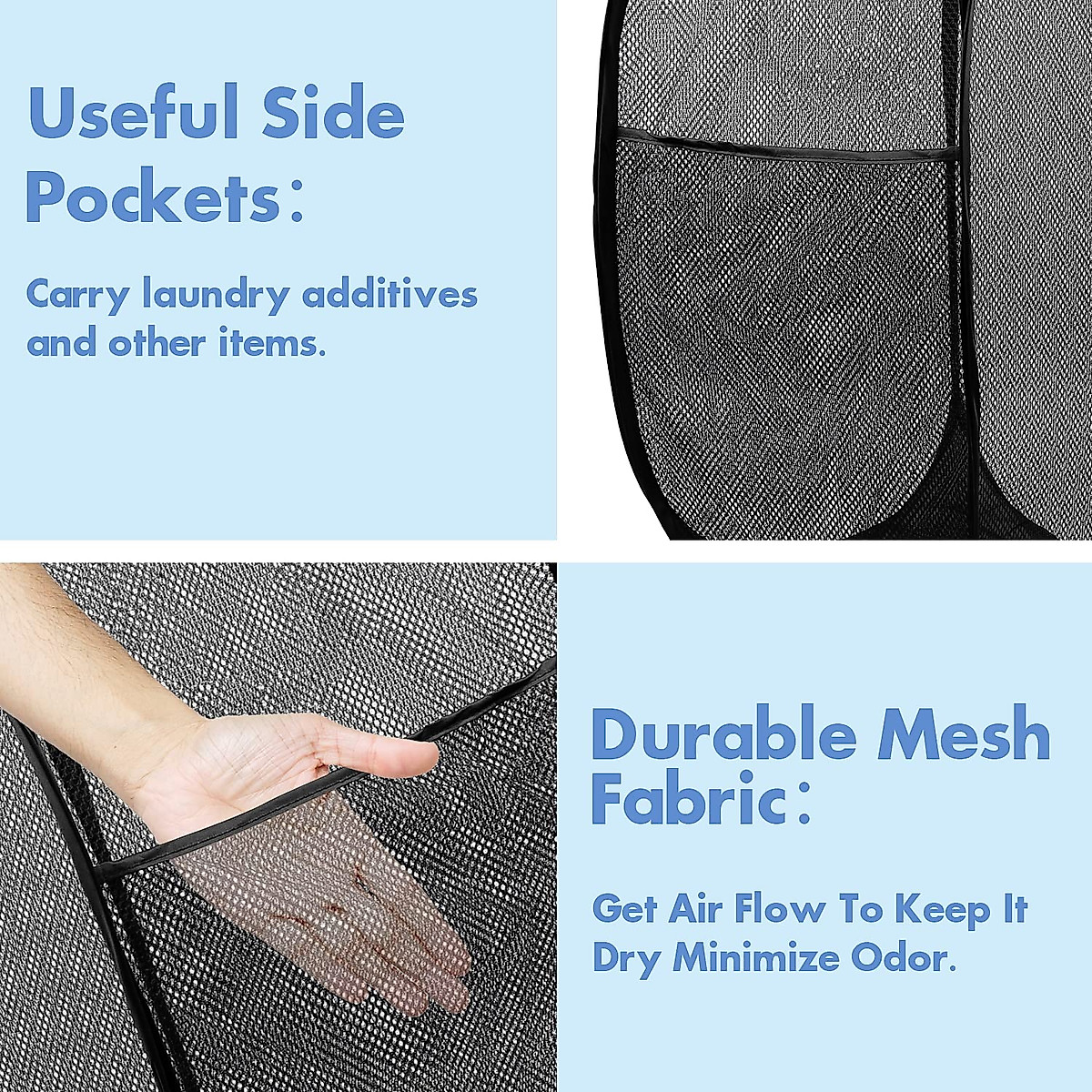 Pop Up Hamper, 1 PCS Mesh Pop Up Laundry Hamper, Premium Pop Up Laundry Basket, Mesh Laundry Basket, Pop Up Hampers for Laundry, Mesh Laundry Hamper, Foldable Popup Mesh Hamper, Travel Hamper, Black