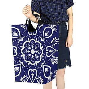 JUMBEAR Mexican Talavera Laundry Basket Collapsible Large Clothes Hamper Nursery Storage Bin with Handle for Bedroom, Bathroom, Dorm, Kids Room