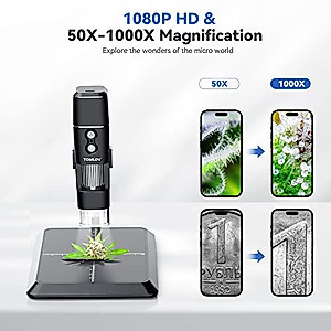 TOMLOV DM1 Wireless Digital Microscope 50X-1000X [1080P HD & Full Lighted View] WiFi Portable Handheld Mini USB Trichome Coin Microscope Camera Magnifier for iPhone iPad Android Phone & Computer