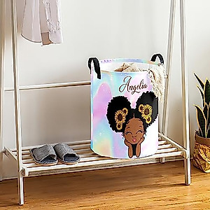 Personalized Collapsible Laundry Basket for Girls Kids Baby,Cute Pink Laundry Hamper with Handle,Custom Nursery Hamper with Name