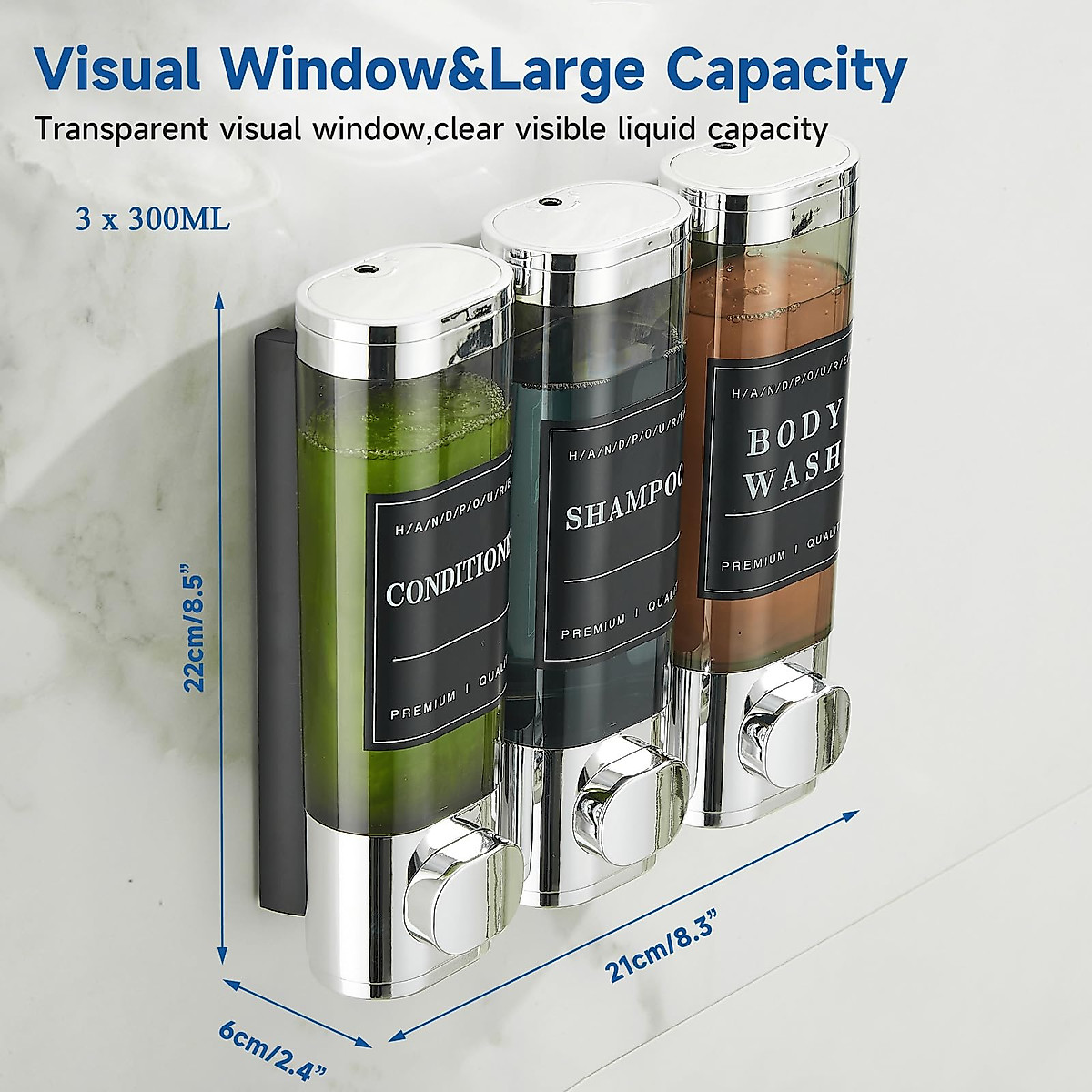 Shampoo and Conditioner Dispenser,Unisense Shower Soap Dispenser 3 Chamber No Drill Wall-Mounted Shampoo Dispenser for Shower Wall Mounted Shower Dispenser for Bathroom Hotel Large Capacity,Chrome