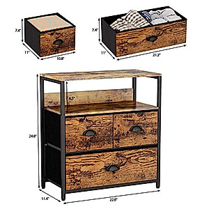 Furnulem Tall 4 Drawers Dresser, Vertical Storage Tower Fabric Dresser and Nightstand with 3 Drawers, Small Dresser with Storage Shelf