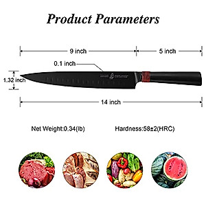 TUO Slicing Knife 9" - Ultra Sharp Granton BBQ Carving Knives - HC Japanese AUS-8 Stainless Steel - Comfortable Pakkawood Handle with Sheath & Luxurious Gift Box - Dark Knight Series