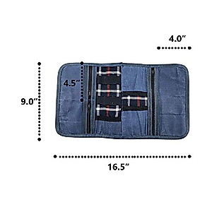 Hide & Drink, Multi Purpose Travel Organizer Roll for Cables Handmade from Full Grain Leather & Waxed Canvas (Blue Mar)