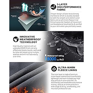 Outdoor Ventures Men's Lite Waterproof Windproof Fleece Lined Warm Hiking Ski Snow Pants Expandable-Waist