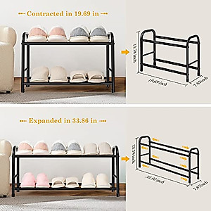 YAWSOUP 2-Tier Expandable Shoe Rack Adjustable Shoe Organizer Stainless Steel Shoe Storage Rack For Entrance Closet Doorway Garage Dorm (Black)