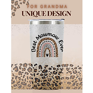 Onebttl Mawmaw Gifts from Granddaughter, Grandson, Insulated Stainless Steel Wine Tumbler with Lid and Straw, for Grandma on Mother's Day, Birthday, Christmas, Best Mawmaw Ever, Glitter Silver, 20 oz