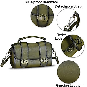 Genuine Leather Satchel for Women Vintage Purse Handmade Handbag Retro Crossbody Bag Purse (Green)