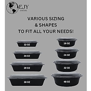 EJY IMPORT Rectangular And Round Meal Prep Food Containers with Lids - Stackable - Dishwasher/Microwave/Freezer Safe - One Compartment Box - Reusable Storage - 50 Sets (38 OZ - 50 SETS - RECTANGLE)