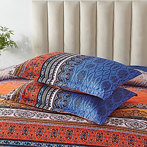 Boho Comforter Set Queen Size 8 Piece Bed in a Bag Burnt Orange Paisley Fall Comforter and Sheet Set Bohemian Striped Bedding Set,Soft Microfiber Complete Bedding Set