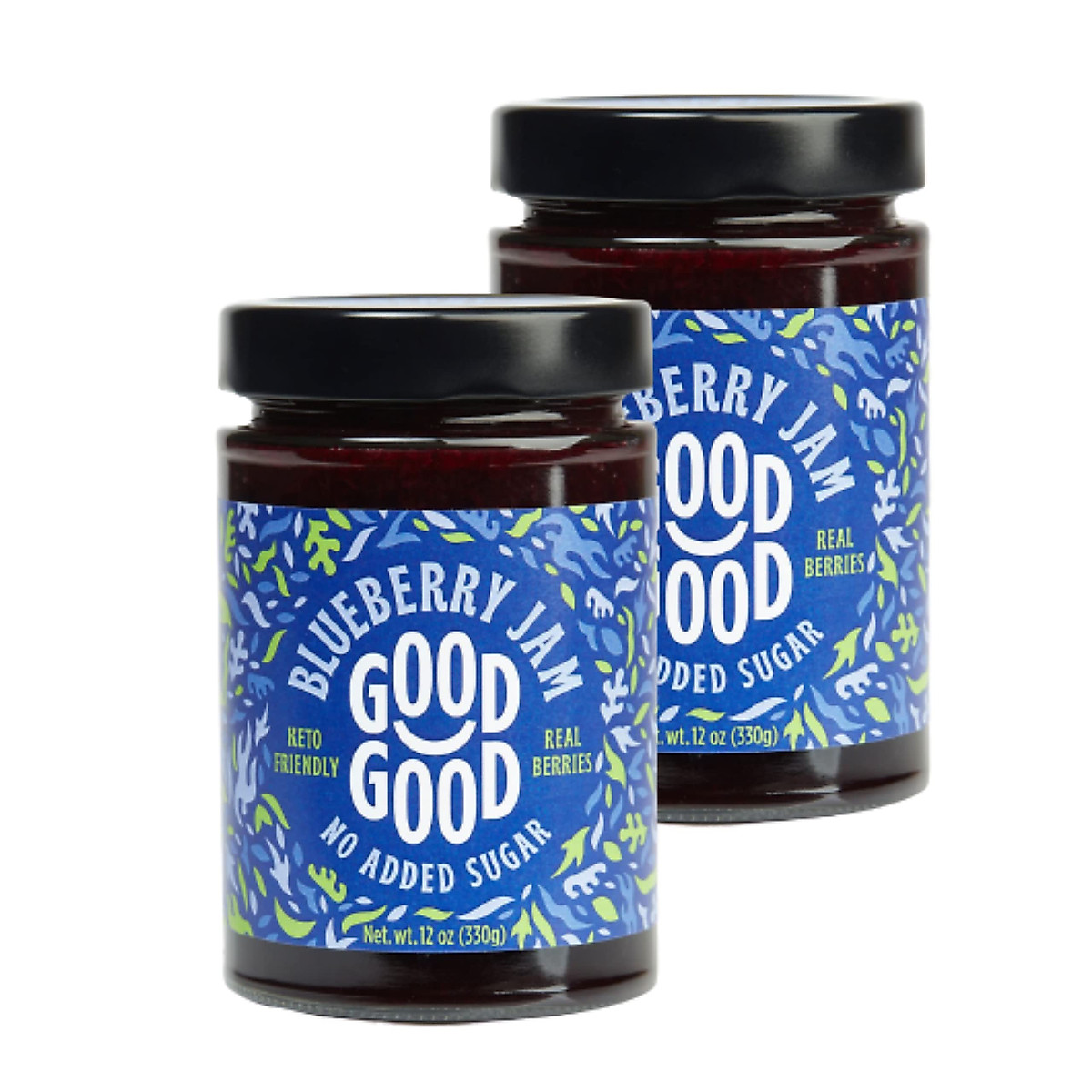 Good Good No Added Sugar Blueberry Jam - Keto Friendly Jelly - Low Carb, Low-Calorie and Vegan - Diabetic Friendly - 12oz / 330g (Pack of 2)