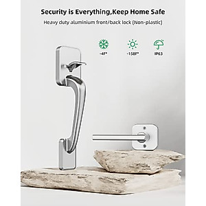 Front Door Handle Sets Single Cylinder, Entry Door Handle with Reversible Lever for Left/Right Handed, Inactive Door Front Door Hardware, Interior/Exterior Entrance Passage Door Handle-Satin Nickel