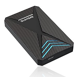SUHSAI 500GB Portable Gaming External Hard Drive, USB 3.0, 2.5 inch HDD with RGB Light Plug & Play Backup Drive Compatible with Windows, Mac, Xbox Series X, PS4, PS5 - Black