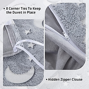 HOMBYS Glow in The Dark Duvet Cover Set for Kids Full/Queen Size, 3 Pieces Grey Soft Velvet Bedding Comforter Cover with Glowing Stars for Boys Girls Bedroom (1 Duvet Cover, 2 Matching Pillow Cases)