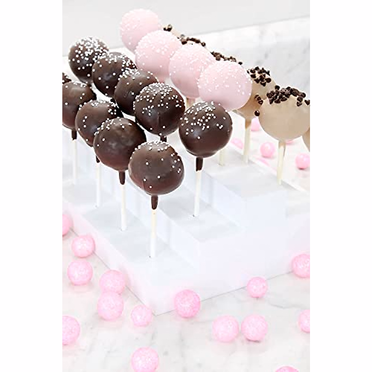 Darware Wooden Cake Pop Stand; Tiered Treat Holder (24-Hole, White)