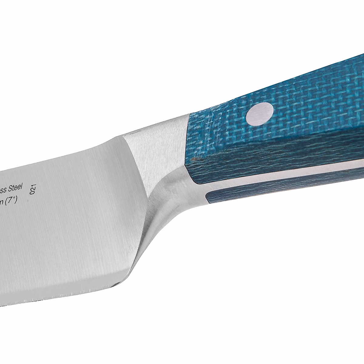 Arcos Forged Rocking Santoku Knife Stainless Steel 7 Inch. Micarta Handle & Special Silk Edge and Silver Blade 190 mm. Series Brooklyn. Blue Color . Impress and Amaze with Every Cut