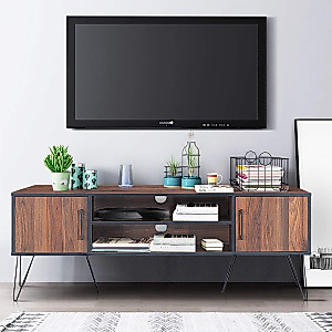 Tangkula Retro TV Stand with 6 Metal Legs, Modern Entertainment Center for TVs up to 65 Inch, TV Console Table w/ 2 Cable Holes, Adjustable Shelf, Media Storage Cabinet for Living Room, 59 Inch