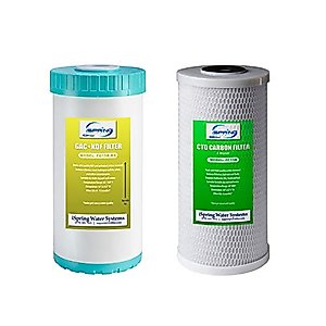 iSpring F2US21B Direct Connect US21B Replacement Filter 4.5"x10" Undersink Water Filtration CTO Carbon Block and GAC+KDF Water Filter Replacement Cartridge Pack Set