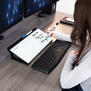 VIVO Glass 16 x 7 inch Desktop Whiteboard with Marker Slot and Open Storage, Dry Erase Non-Streak White Surface, Black Frame, DESK-WB16D