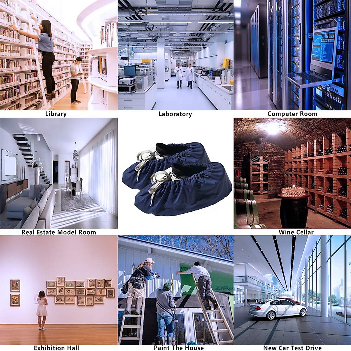 Anmerl 10 Pairs Shoe & Boot Covers, Durable Cotton Breathable Reusable Shoe Covers, Non-Slip Washable Dust Foot & Shoe Covers for Indoors Contractors Workers Shoeless Home (ExtraLarge - Navy Blue)